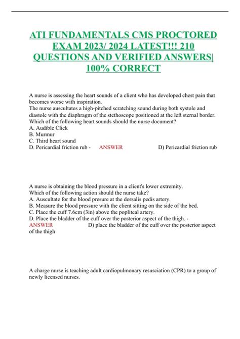 ati fundamentals cms proctored exam 2023 2024 latest 210 questions