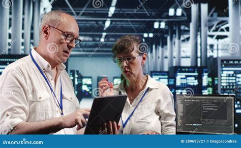 Coworkers Running Code In Data Center Stock Video Video Of Tablet Connectivity 289693721