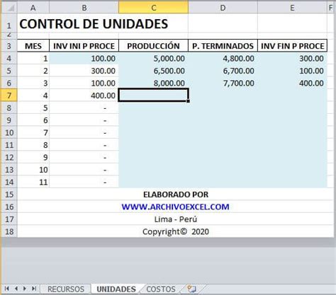 Cálculo de Costos en excel Archivo Excel