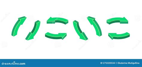 D Green Refresh Circle Arrows Set Vector Isometric Round Reload Arrow Icon Isolated On White