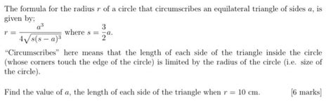 Solved The Formula For The Radius R Of A Circle That Chegg Com