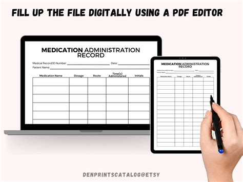 Printable Medication Administration Record Ready To Print Medication Log Chart Post Surgery