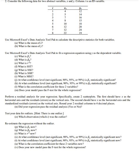 Solved Use Microsoft Excel S Data Analysis Tool Pak To Chegg