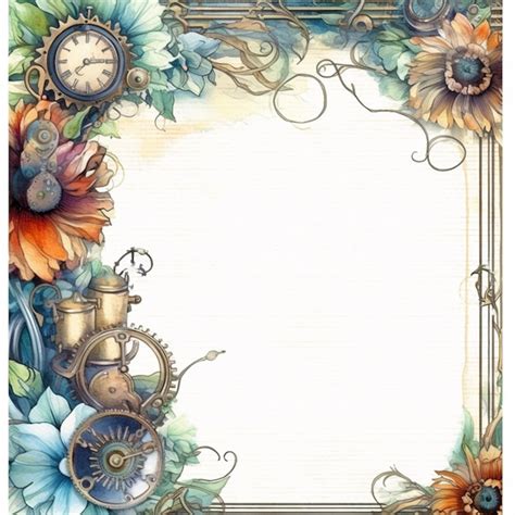 Premium Ai Image There Is A Picture Of A Frame With Flowers And Clocks Generative Ai