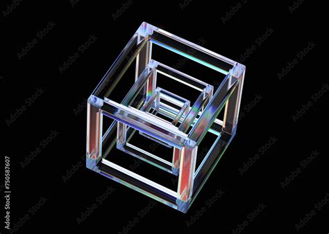 Abstract 3d Render Glass Cube On Black Background Stock Illustration