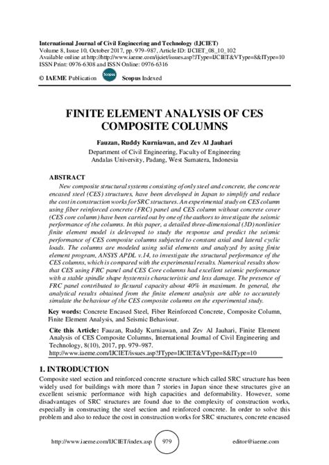 Pdf Finite Element Analysis Of Ces Composite Columns