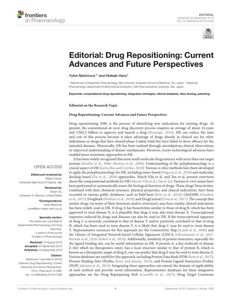 Pdf Editorial Drug Repositioning Current Advances And Future