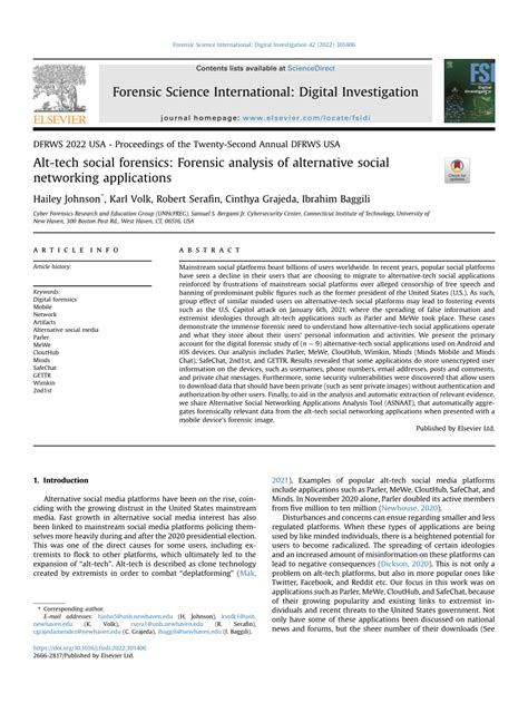 Pdf Alt Tech Social Forensics Forensic Analysis Of Alternative
