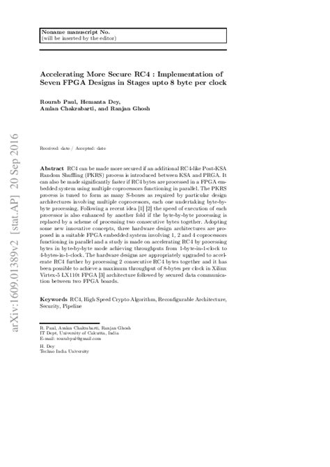 Pdf Accelerating More Secure Rc4 Implementation Of Seven Fpga