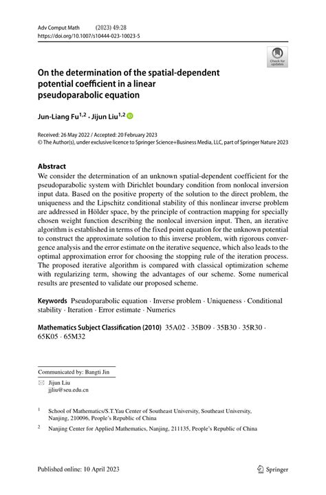 Pdf On The Determination Of The Spatial Dependent Potential Coefficient In A Linear