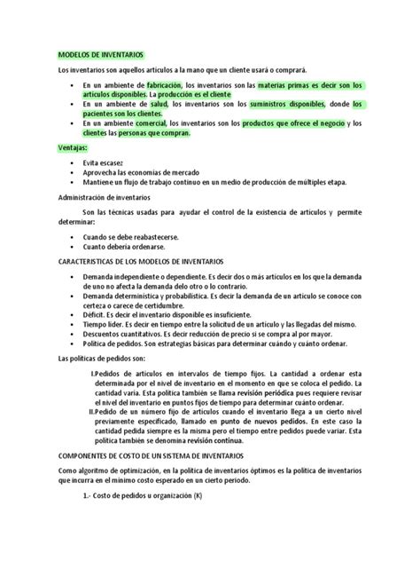 Apuntes Lic Troche Parte 4 Modelo De Inventarios Pdf Inventario Business