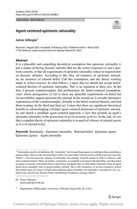 Agent Centered Epistemic Rationality