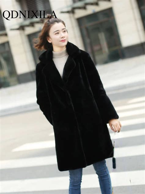 패션 밍크 인조 모피 코트 여성용 솔리드 턴 다운 칼라 따뜻한 인조 모피 레이디 코트 2023 겨울 의류