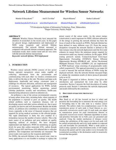 pdf network lifetime measurement for mobile wireless sensor networks