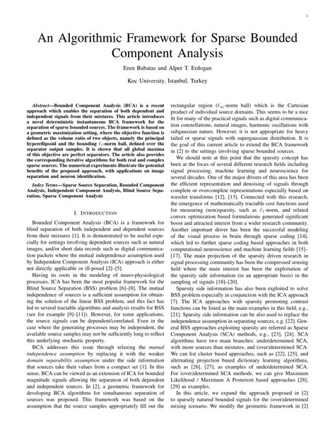 Pdf An Algorithmic Framework For Sparse Bounded Component Analysis
