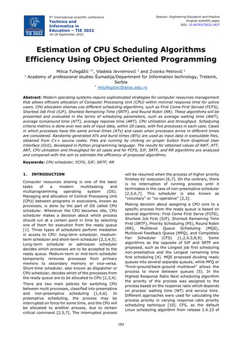 PDF Estimation Of CPU Scheduling Algorithms Efficiency Using Object Oriented Programming
