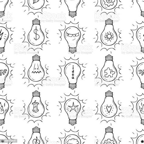 스케치 전구 아이디어 기호 세트 벡터 원활한 패턴입니다 다양한 항목 배경손으로 그린 낙서 전구 개체 그룹에 대한 스톡 벡터 아트 및 기타 이미지 Istock
