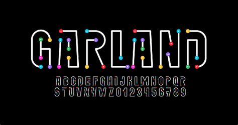 아트 알파벳 글꼴 A에서 Z까지의 좁은 라틴 문자 화환으로 만든 0에서 9까지의 아랍 숫자 벡터 일러스트레이션 10eps 라인