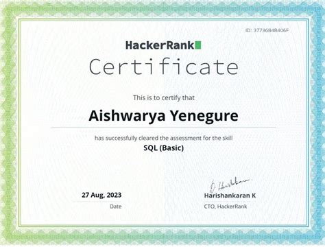 Aishwarya Yenegure On Linkedin Sql Database Hackerrank Hackerrankcertified