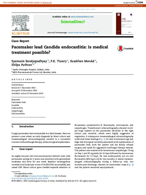 Pdf Pacemaker Lead Candida Endocarditis Is Medical Treatment Possible
