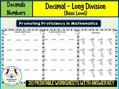 Decimal Division Worksheets Basic Level Math Problems Teaching