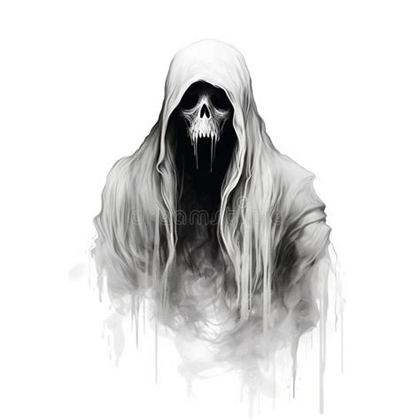 Horror Halloween Ghost Drawing With A Realistic Style Stock