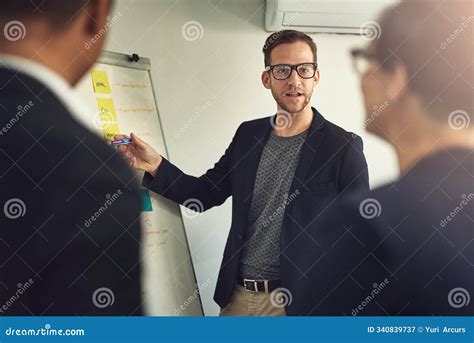 Business Man And Workshop With Whiteboard In Office For Workflow Steps And Strategy Process Of