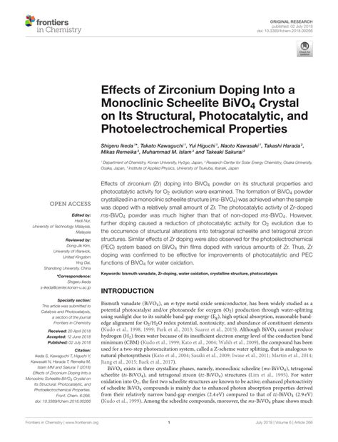 Pdf Effects Of Zirconium Doping Into A Monoclinic Scheelite Bivo4 Crystal On Its Structural