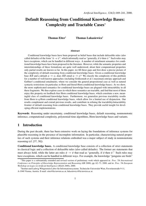 Pdf Default Reasoning From Conditional Knowledge Bases Complexity And