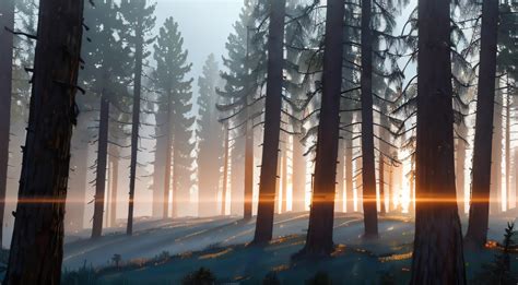 숲의 클로즈업 나무 사이로 햇살이 비추고 있다 Seaart Ai