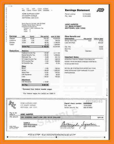 Fake Adp Pay Stub Template