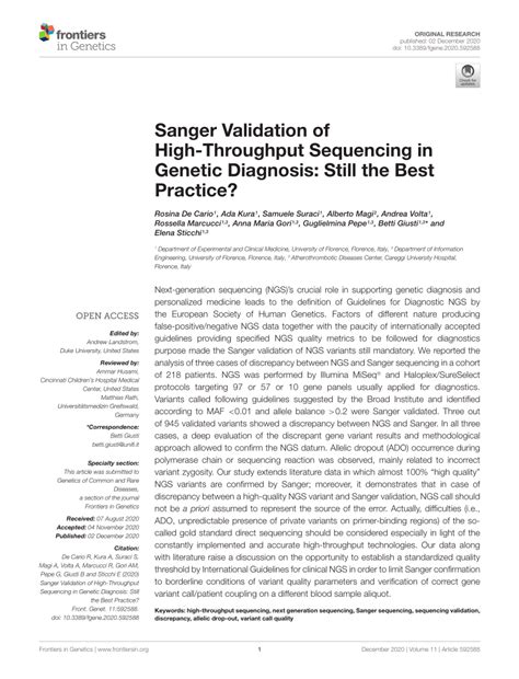 Pdf Sanger Validation Of High Throughput Sequencing In Genetic