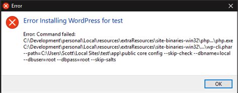 Error Command Failed When Installing Wordpress On Windows Support