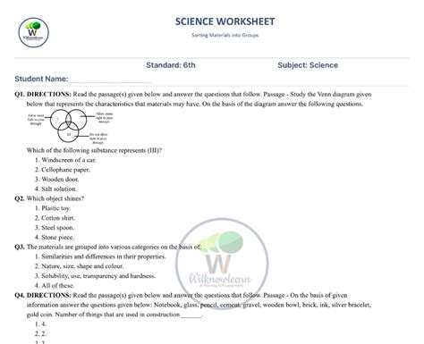 Sorting Materials Into Groups Class 6 Worksheet With Answers