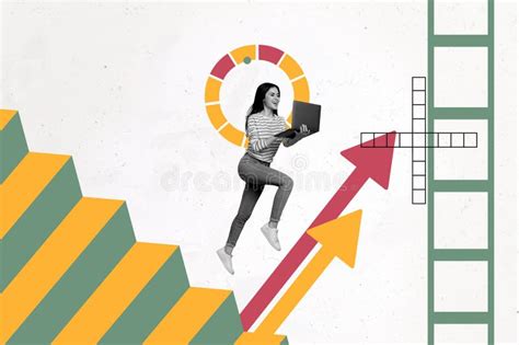 Composite Photo Collage Of Happy Business Girl Surf Laptop Arrow Development Diagram Stats