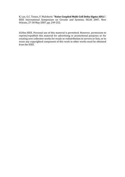 pdf noise coupled multi cell delta sigma adcs