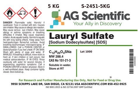 S 2451 5kg Sds Sodium Dodecyl Sulfate Powder 5 Kg