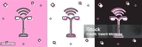 분홍색과 흰색 검은 색 배경에 격리 스마트 가로등 시스템 아이콘을 설정합니다 무선 연결과 사물 인터넷 개념 벡터 0명에 대한 스톡 벡터 아트 및 기타 이미지 Istock