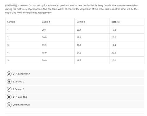 Solved A2 D3 D4 Table Factors For Calculating Three Sigma