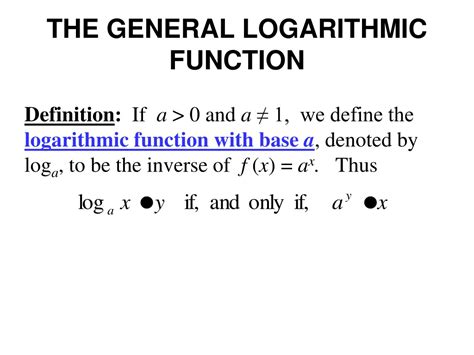 Ppt General Logarithmic And Exponential Functions Definitions And Properties Powerpoint
