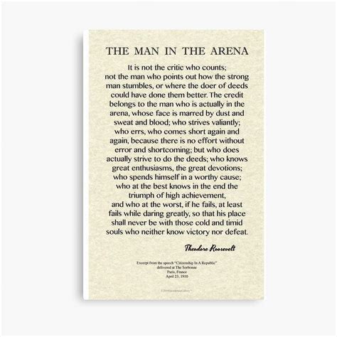 Aatoeax The Man In The Arena By Theodore Roosevelt Canvas Print Modern