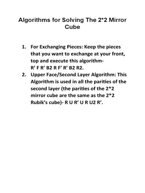 Algorithms For Solving The 2 2 Mirror Cube Pdf