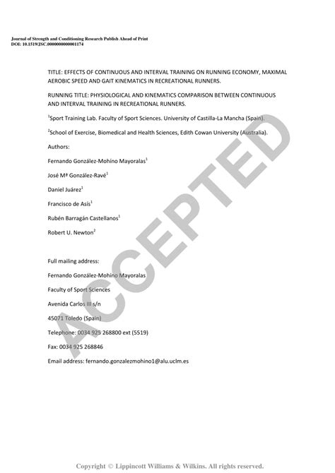 Pdf Effects Of Continuous And Interval Training On Running Economy