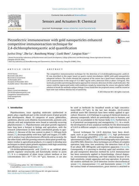 Pdf Piezoelectric Immunosensor With Gold Nanoparticles Enhanced