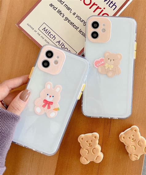 할인 토끼와 곰돌이 아이폰 투명 실리콘 젤리 귀여운 심플 범퍼 우정 커플 핸드폰 휴대폰 애플 폰 케이스 아이폰케이스 X Xr 11 프로 12 미니 프로맥스 에이블리