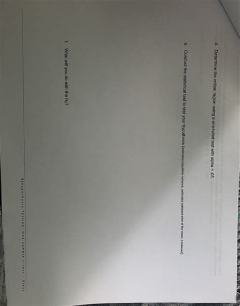 Solved D Determine The Critical Region Using A One Tailed