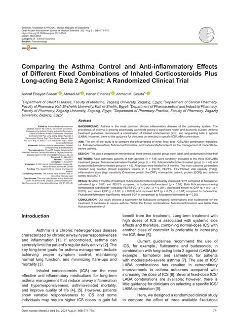 Pdf Comparing The Asthma Control And Anti Inflammatory Effects Of Different Fixed Combinations