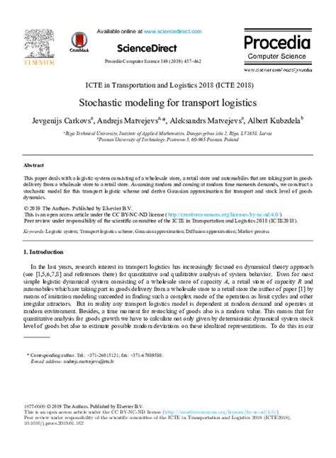 pdf stochastic modeling for transport logistics