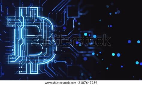 Creative Glowing Wide Bitcoin Circuit Hologram Stock Illustration
