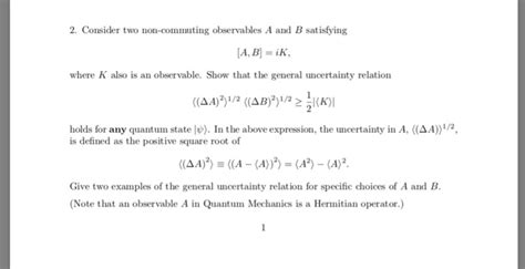 Solved 2 Consider Two Non Commuting Observables A And B